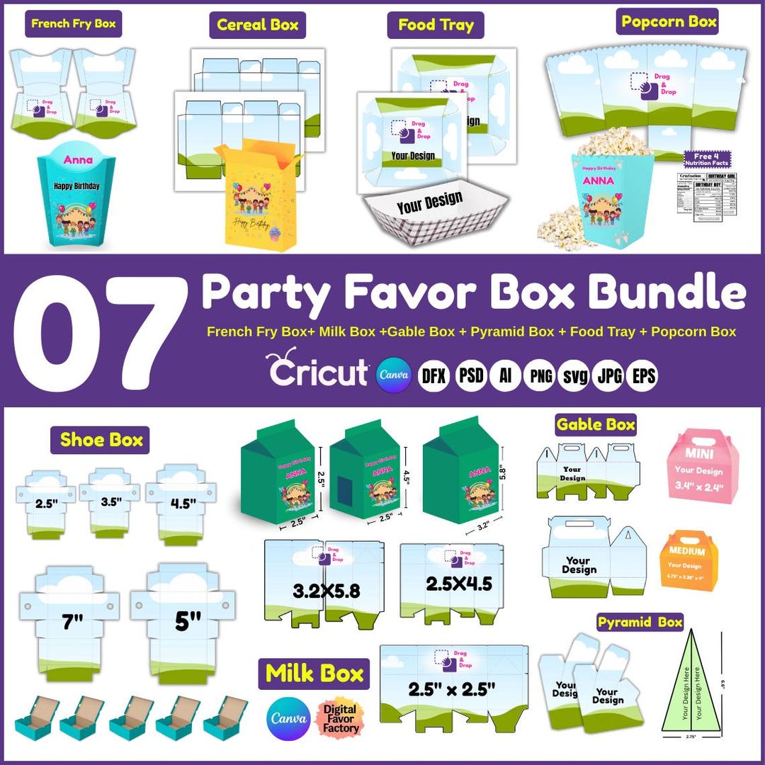 Gable Box Template, Party Favor Box Template Bundle, Food Box Template ...