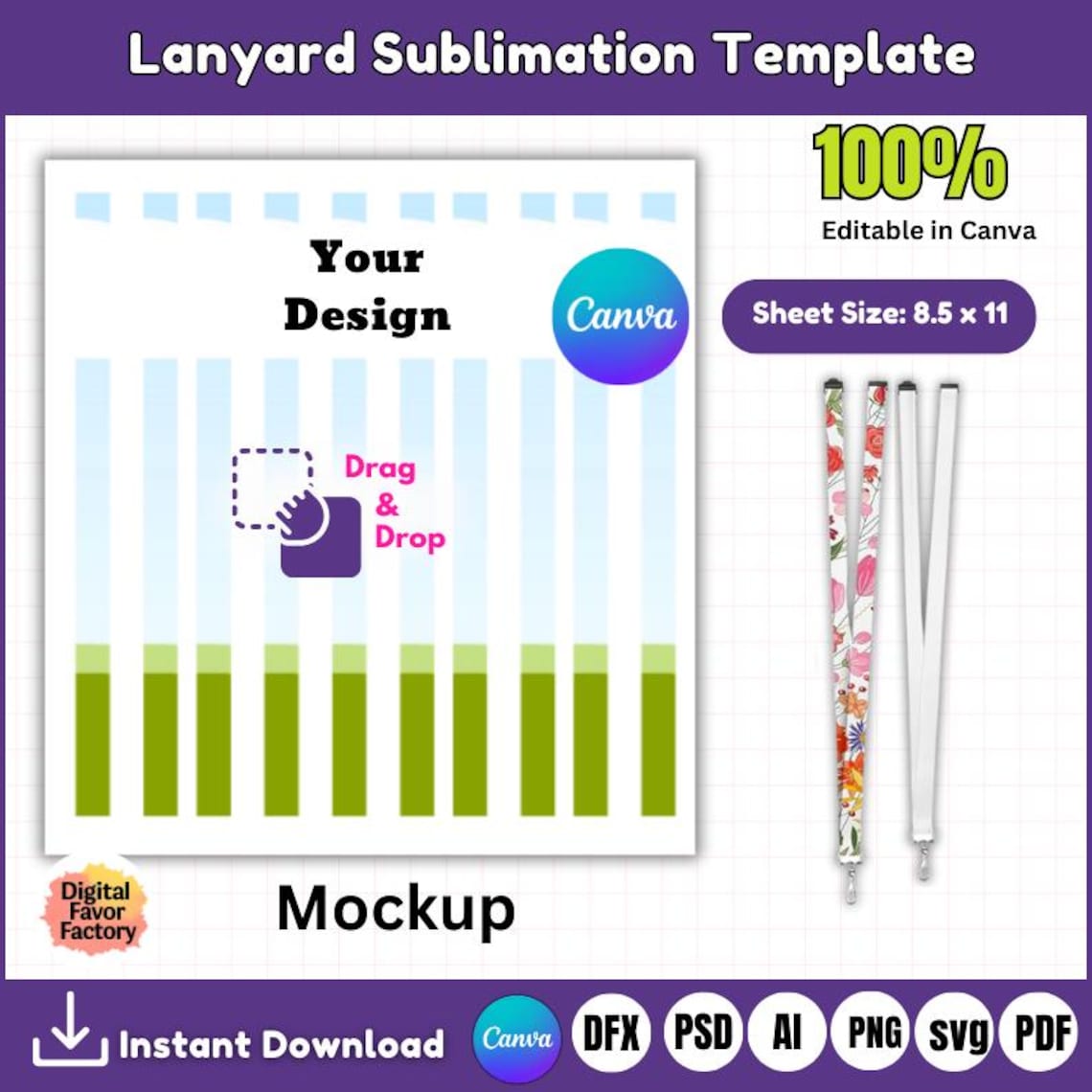 Lanyard Sublimation Template, Mockup SVG Canva (digital Download) - Etsy