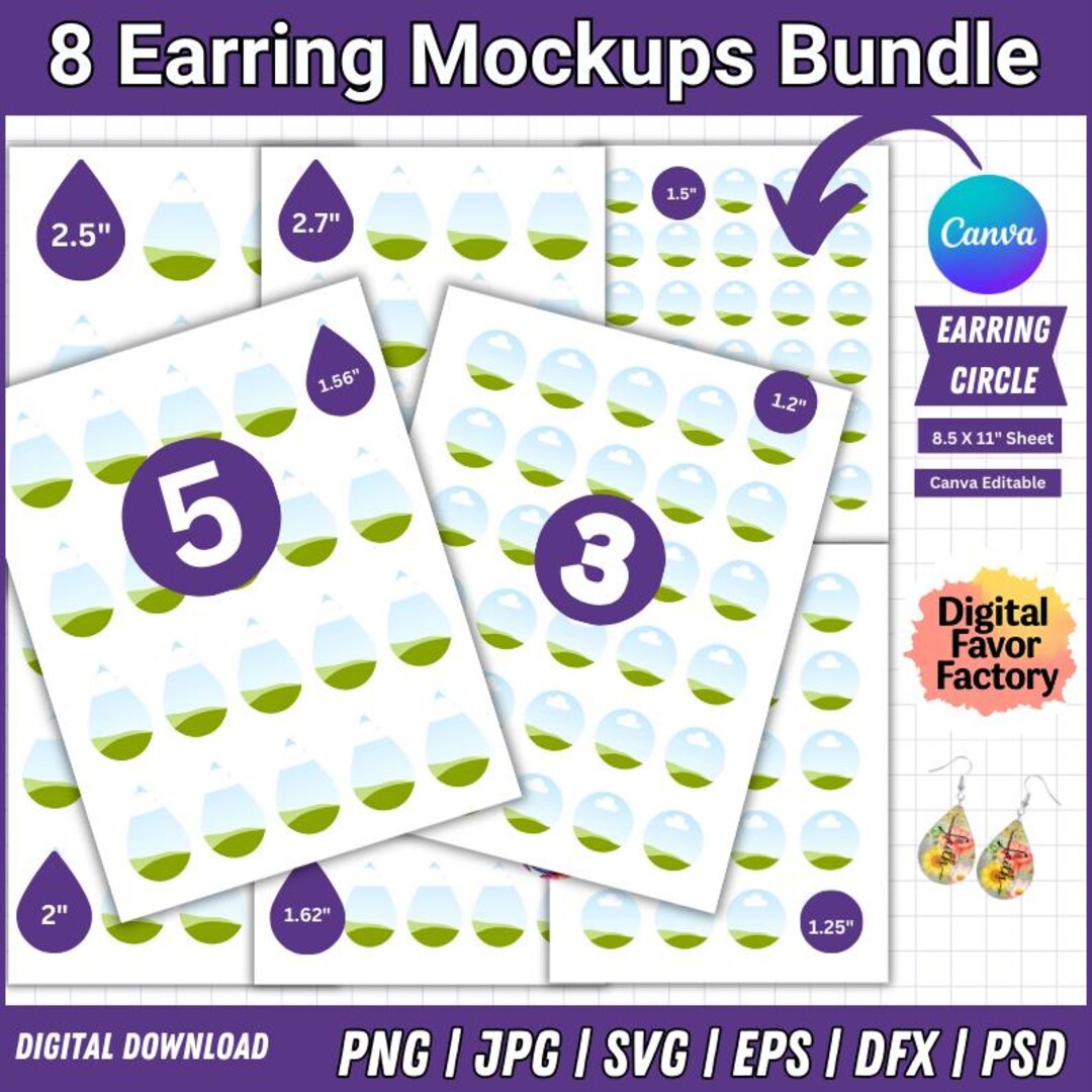 Teardrop & Circle Earring Template Mockups, SVG PNG EPS (digital ...