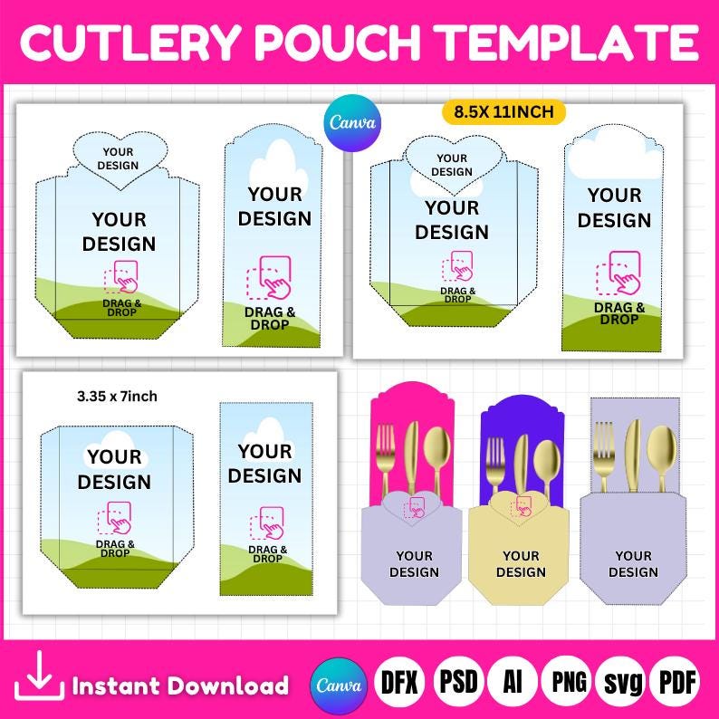 Cutlery Pouch Template, Party Favor SVG Canva Editable (digital ...