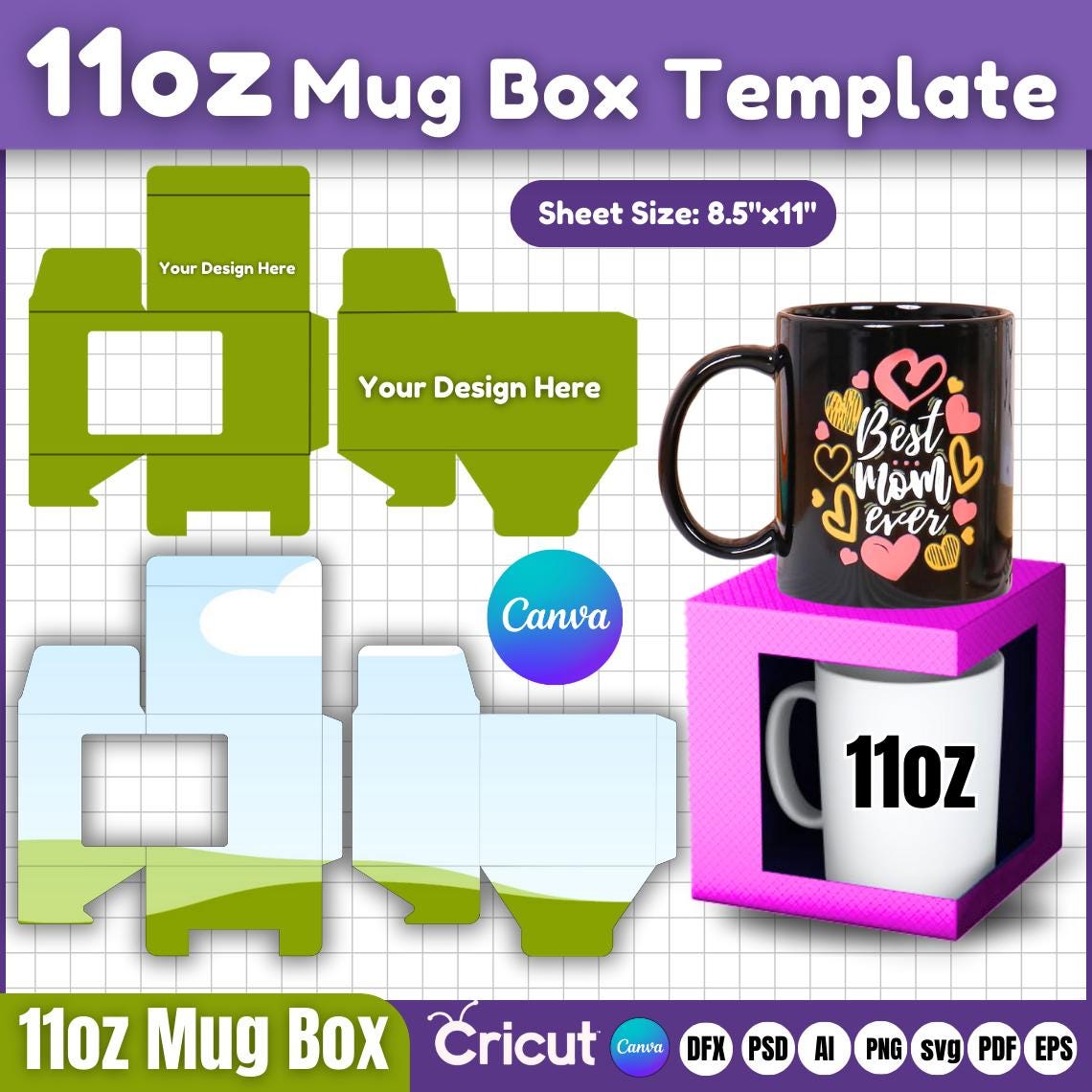 11oz Mug Box Template, Mug Holder Template, Mug Box Template With ...