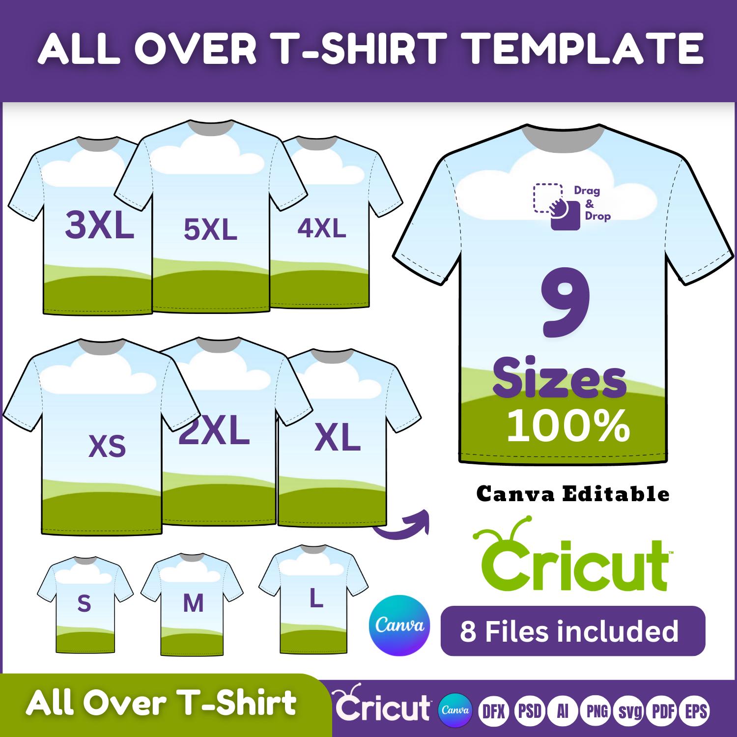 All Over T-shirt Template 9 Sizes Shirt Sublimation Blank Template ...
