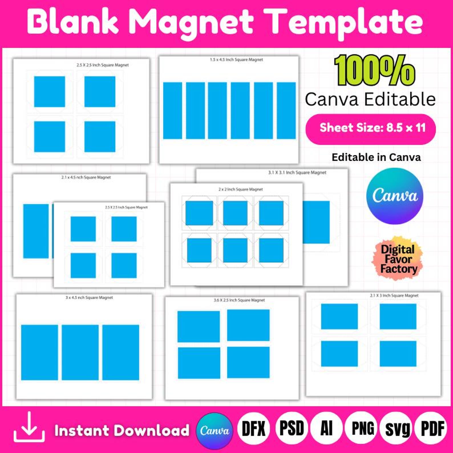 2.1 X 3" Square Fridge Magnet Template Bundle, Photo Magnet Template ...