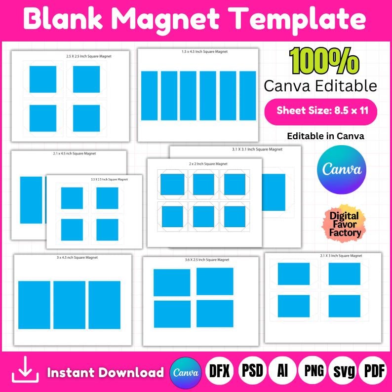 2 X 2inch Square Fridge Magnet Template Bundle, Photo Magnet Template ...