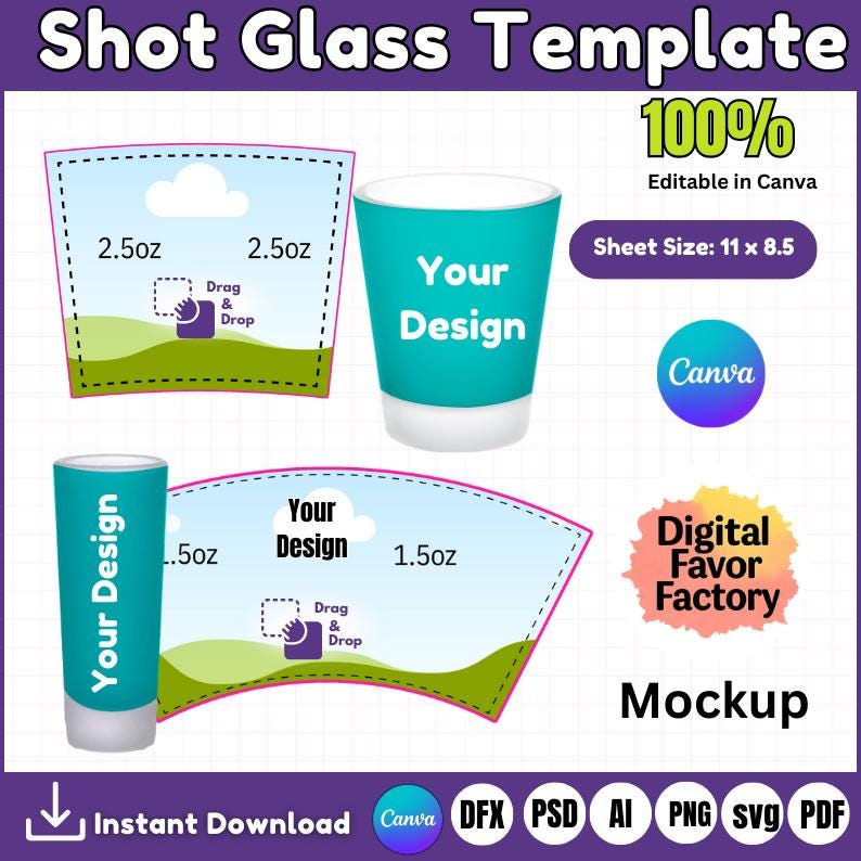 1.5oz, 2.5oz, Shot Glass Template Bundle, Shot Glass Wrapper, Shot ...
