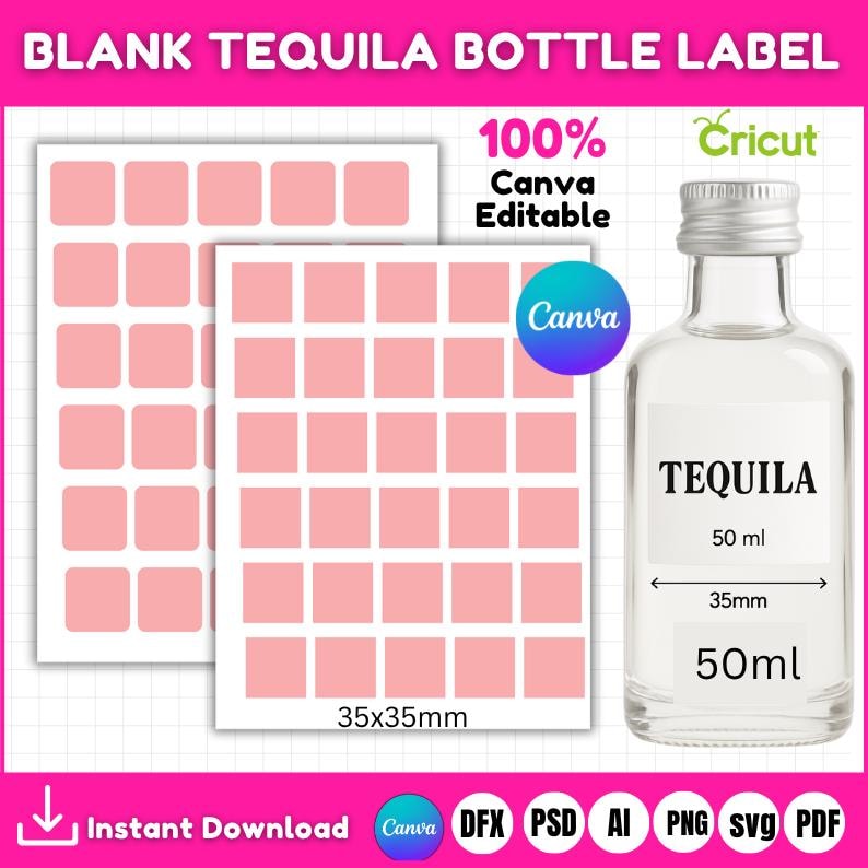 Tequila Label Editable Canva Template, Tequila Mini Label, Custom ...