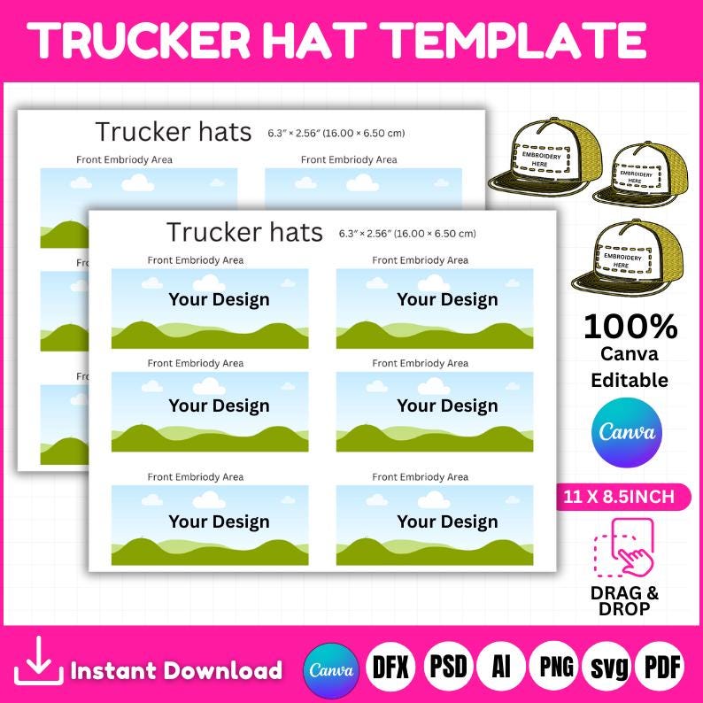 Trucker Hat Template Mockup, Hat Brim Template Svg, Beanie Hat ...