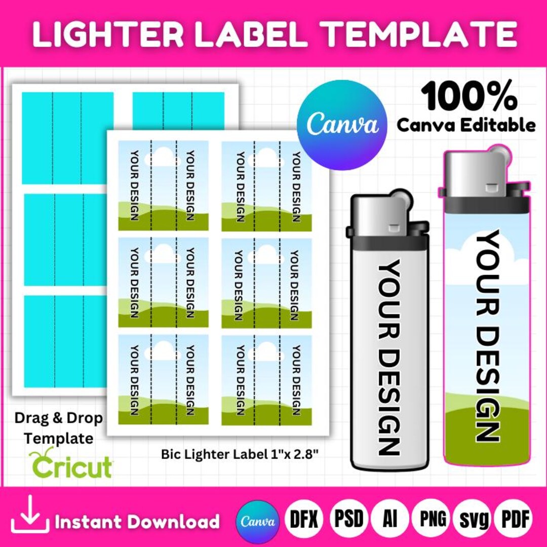 Lighter Label Template, Lighter Label Mockup, Lighter Wrap Template ...