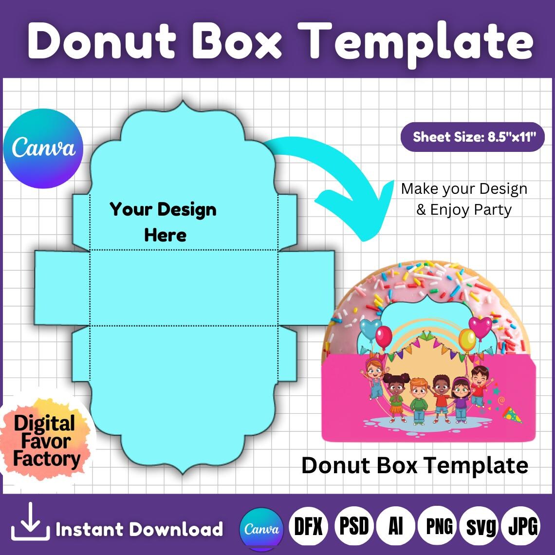 Mini Donut Box Template, Donut Holder Template, Donut Box Svg, Party ...