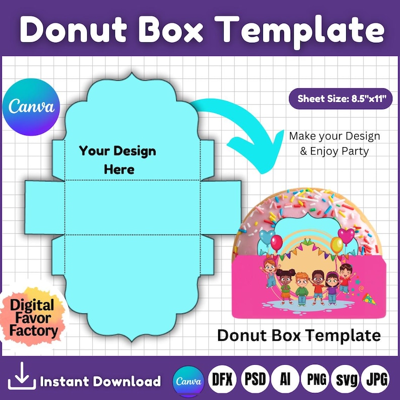 Mini Donut Box Template, Donut Holder Template, Donut Box Svg, Party Favors Template, Gift Boxes ...