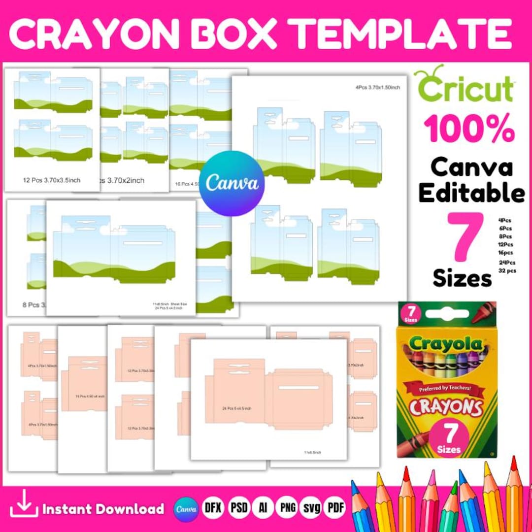 Crayon Box Template Bundle: Canva Crayon Box Template, Wax Box Template ...