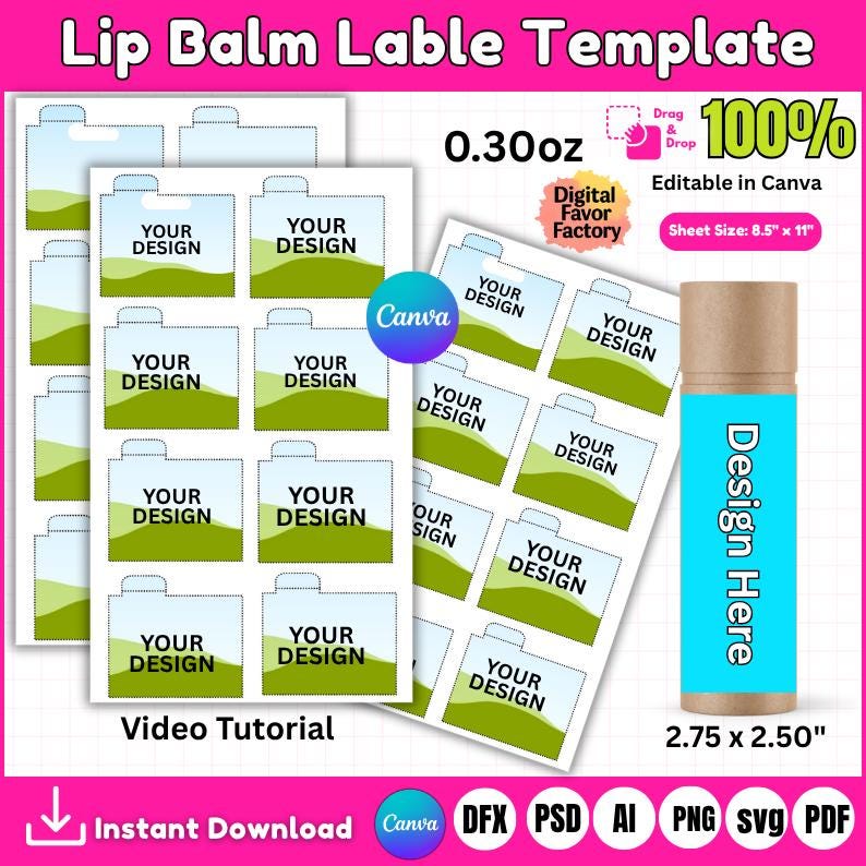 Lip Balm Label Editable Canva Template Lip Balm Wrap Packaging, Lip ...