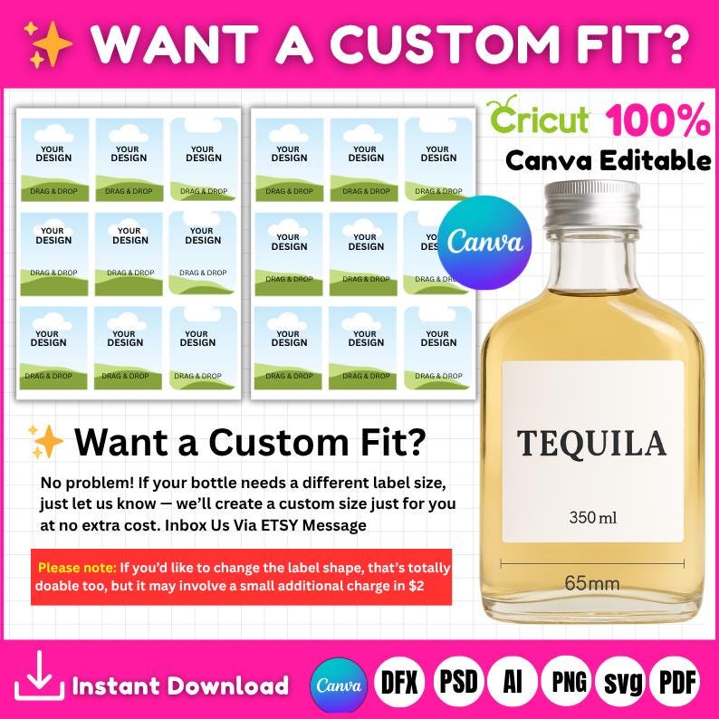 Tequila Label Editable Canva Template, Tequila Mini Label, Custom ...