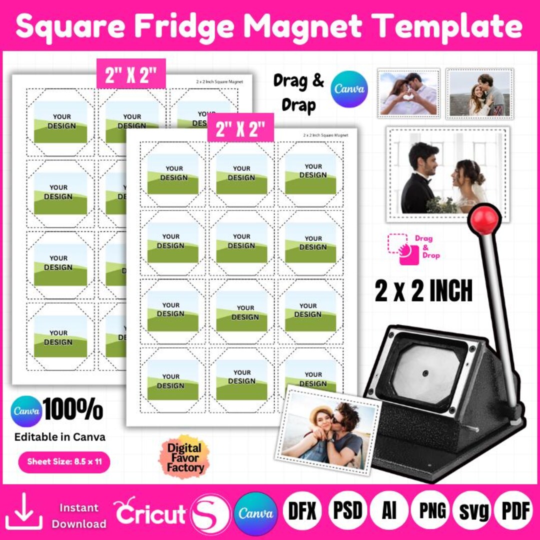 2 X 2inch Square Fridge Magnet Template Bundle, Photo Magnet Template ...