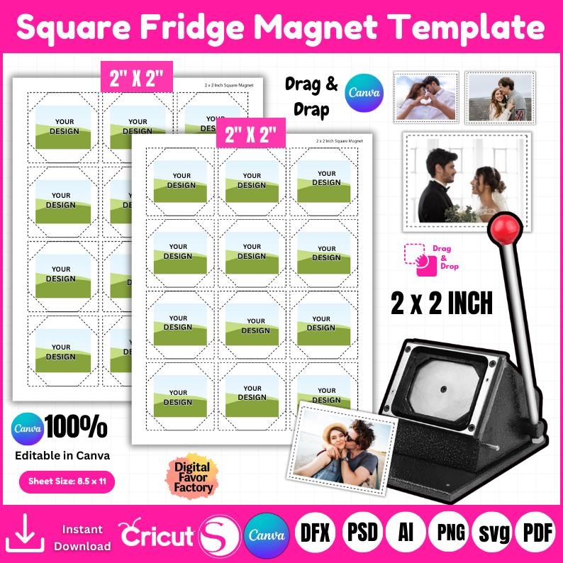 2.1 X 3" Square Fridge Magnet Template Bundle, Photo Magnet Template ...