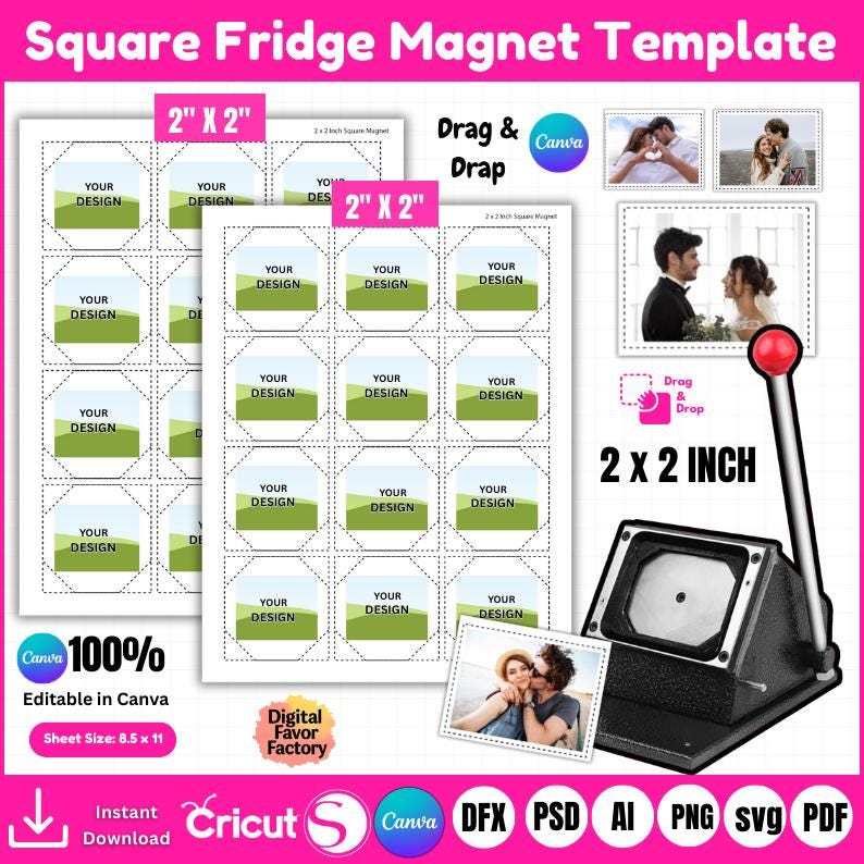 2.1 X 3" Square Fridge Magnet Template Bundle, Photo Magnet Template ...
