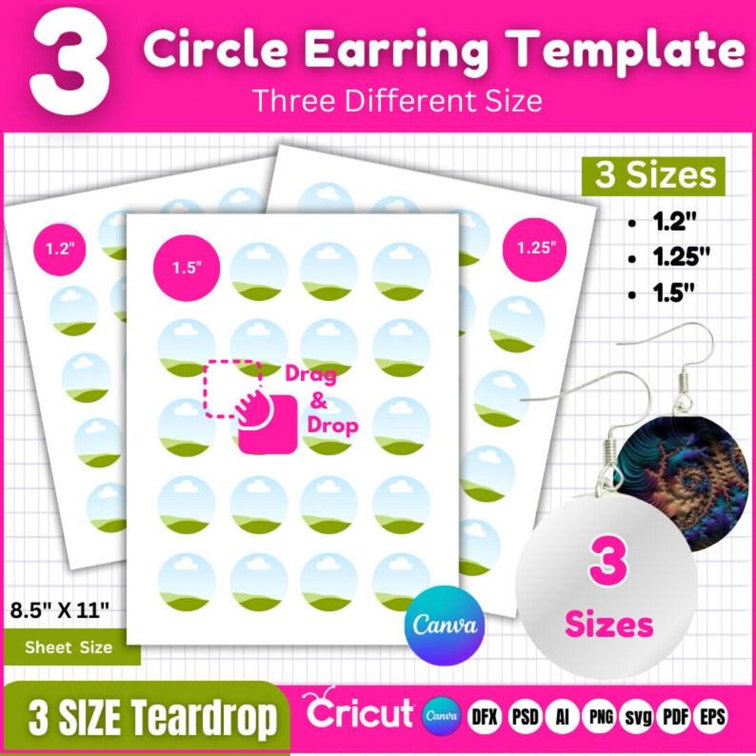 Earring Template Mockups, Teardrop Earring Canva Template, Circle ...