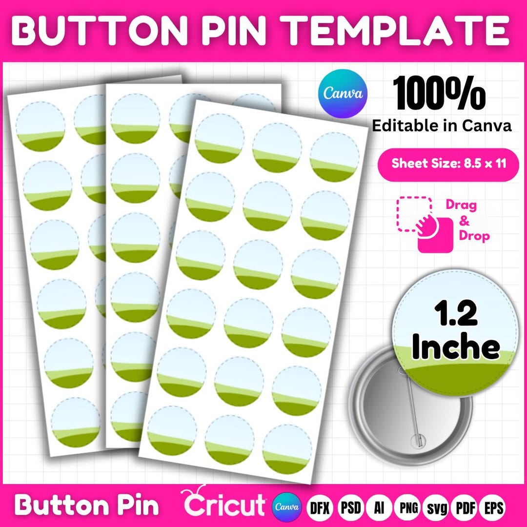 1.2" Button Pin Template BUNDLE, Canva Button Pin Template, Button Pin ...