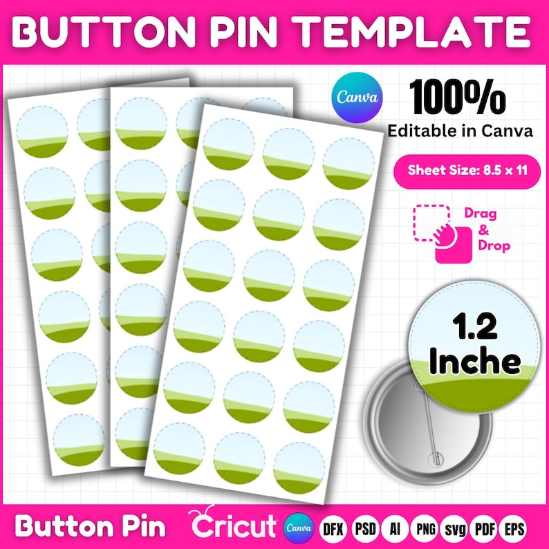 6 Button Pin Template BUNDLE, Canva Button Pin Template, Button Pin Svg ...