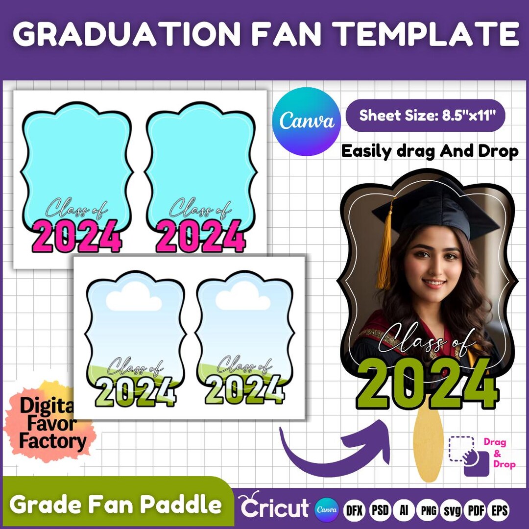 2024 Graduation Fan Template, Grad Paddle Fan Template, Custom Grad Fan ...