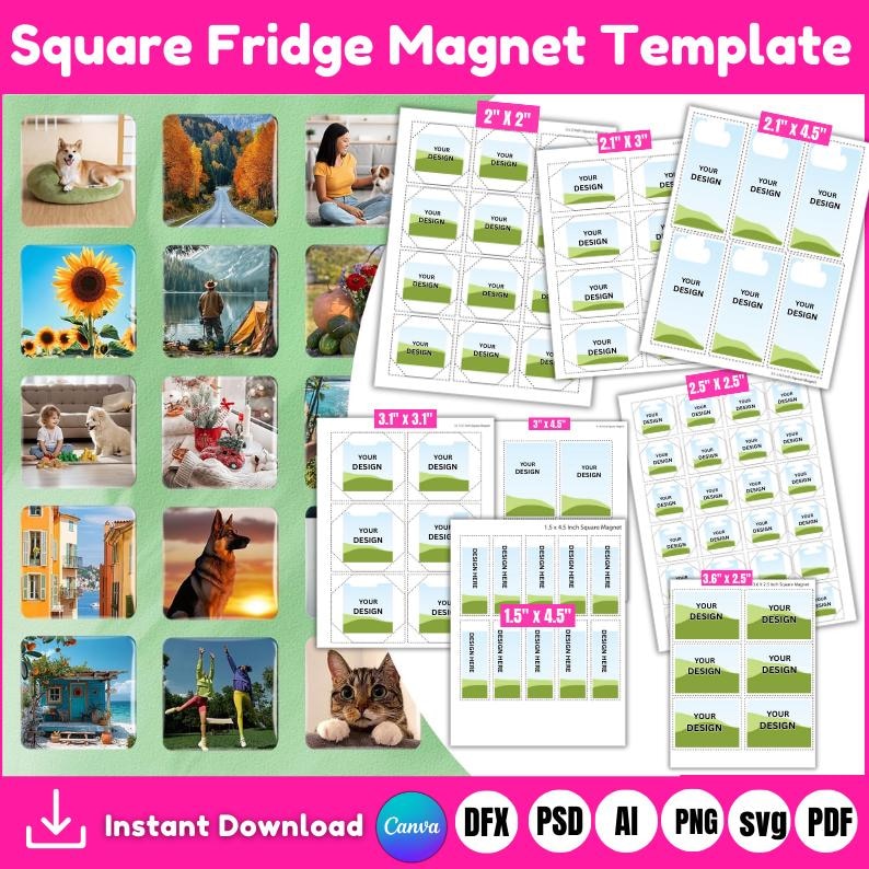 2.1 X 3" Square Fridge Magnet Template Bundle, Photo Magnet Template ...