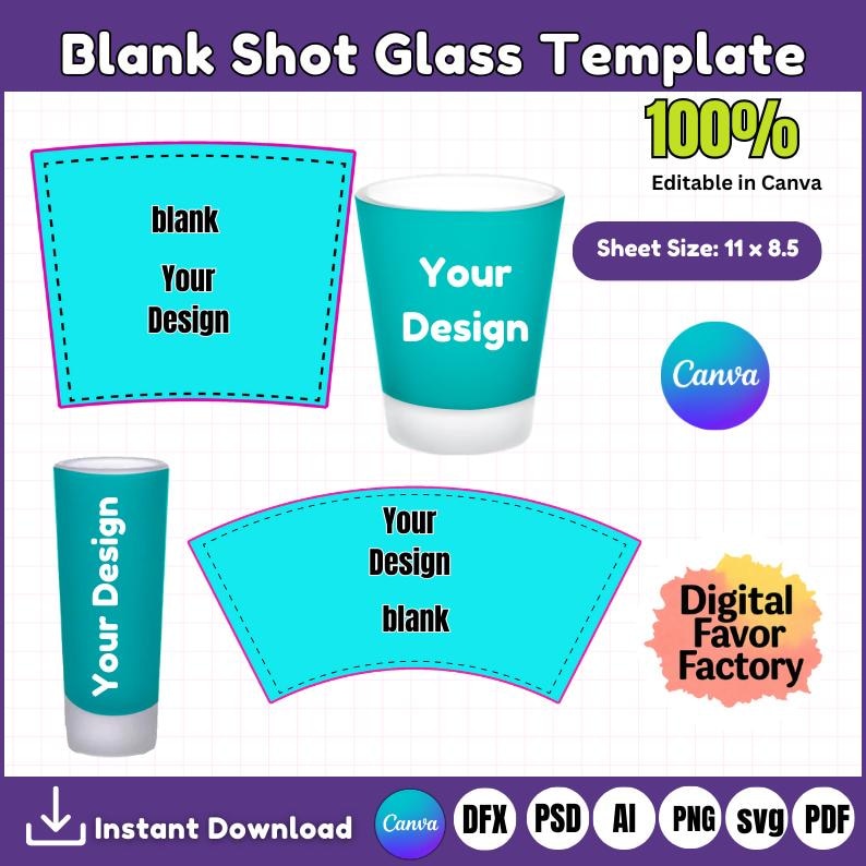 1.5oz, 2.5oz, Shot Glass Template Bundle, Shot Glass Wrapper, Shot ...