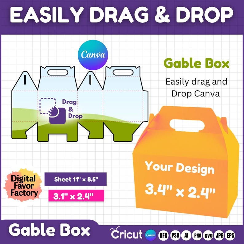 Gable Box Template Bundle, DIY Gift Box (svg, Dxf, Ai, Psd, Png, Pdf ...