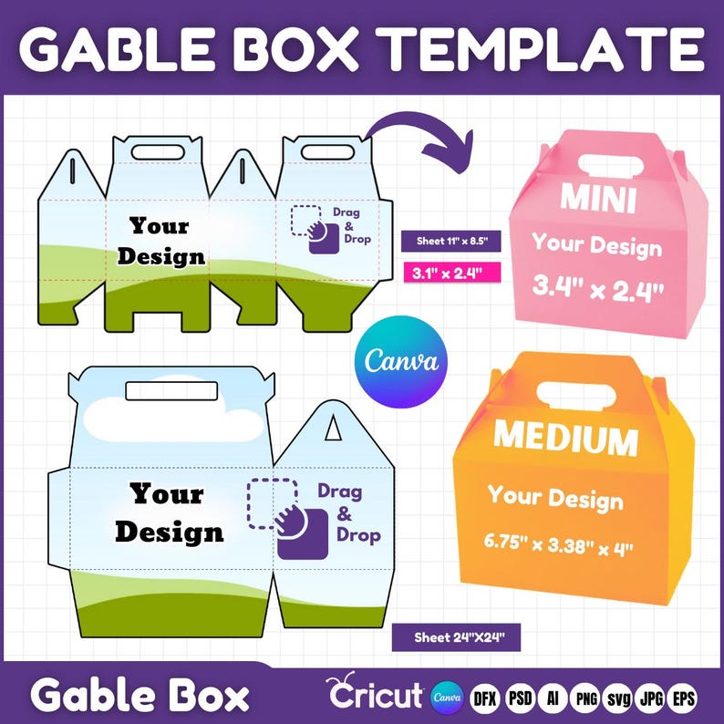 Gable Box Template Bundle, DIY Gift Box (svg, Dxf, Ai, Psd, Png, Pdf ...
