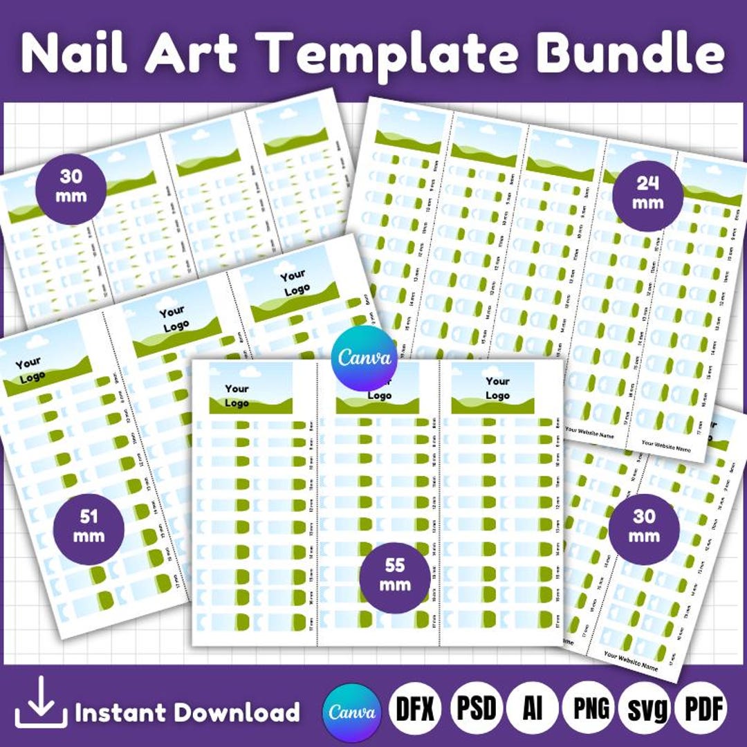 Nail Art Decal Template, Waterslide Nail Wraps, Canva & SVG (digital ...
