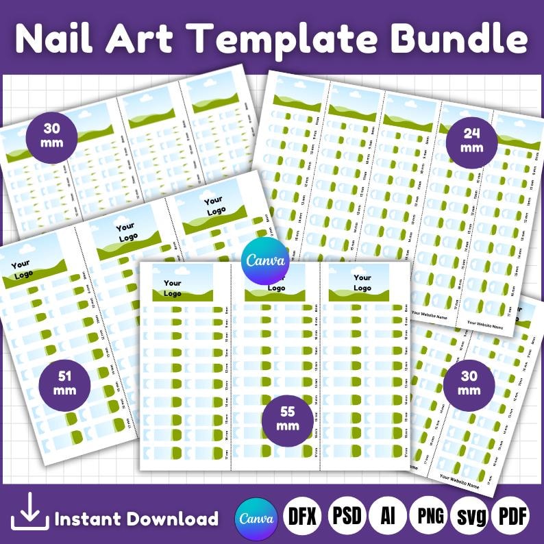 Nail Art Decal Template, Waterslide Nail Wraps, Canva & SVG (digital ...