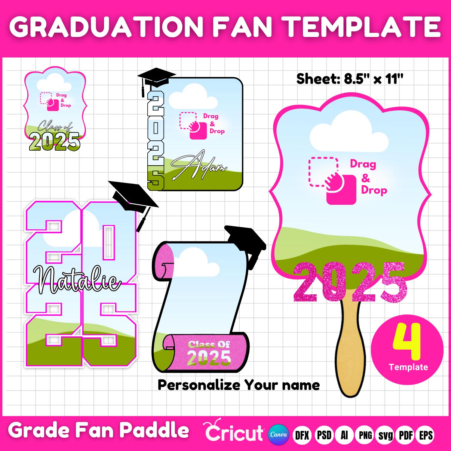 2026 Graduation Paddle Fan Template Bundle, 2026 Grad Fans Template ...