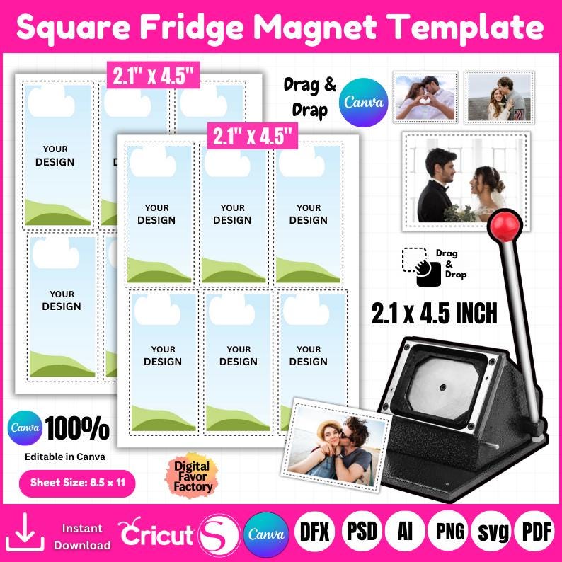 2.1 X 3" Square Fridge Magnet Template Bundle, Photo Magnet Template ...