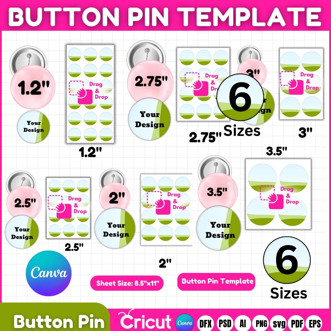 Button Pin Template, Canva Button Pin Template, Button Pin Svg, Pin ...