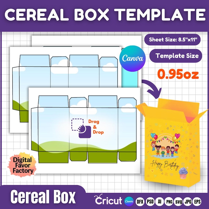 0.95 Oz Cereal Box Template, Cereal Box Svg, Snack Box Template, Cereal ...