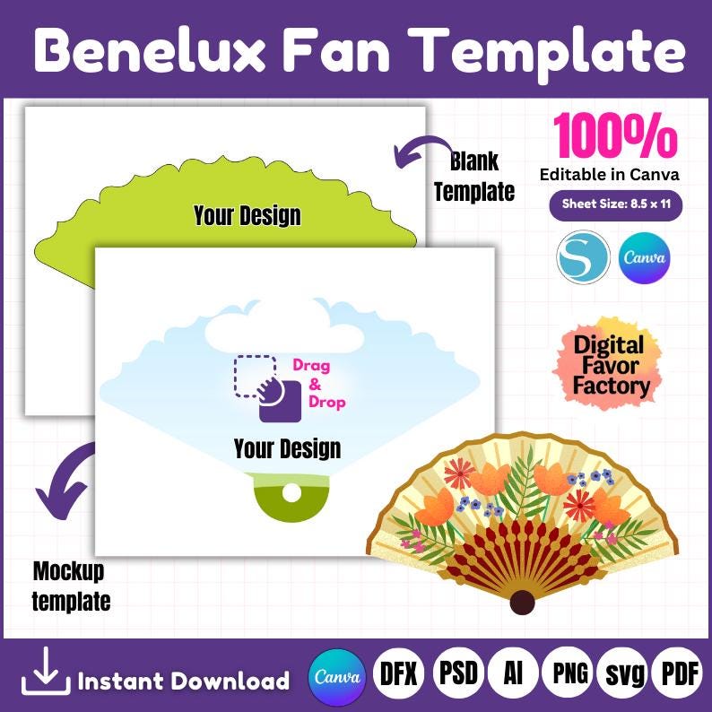 Benelux Fan Blank Template , Hand Fan Blank Template , DIY Paddle Fan ...