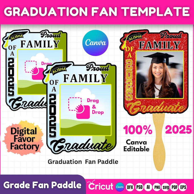 Graduation Fan Template, Grad Paddle Fan Template, Custom Grad Fan ...