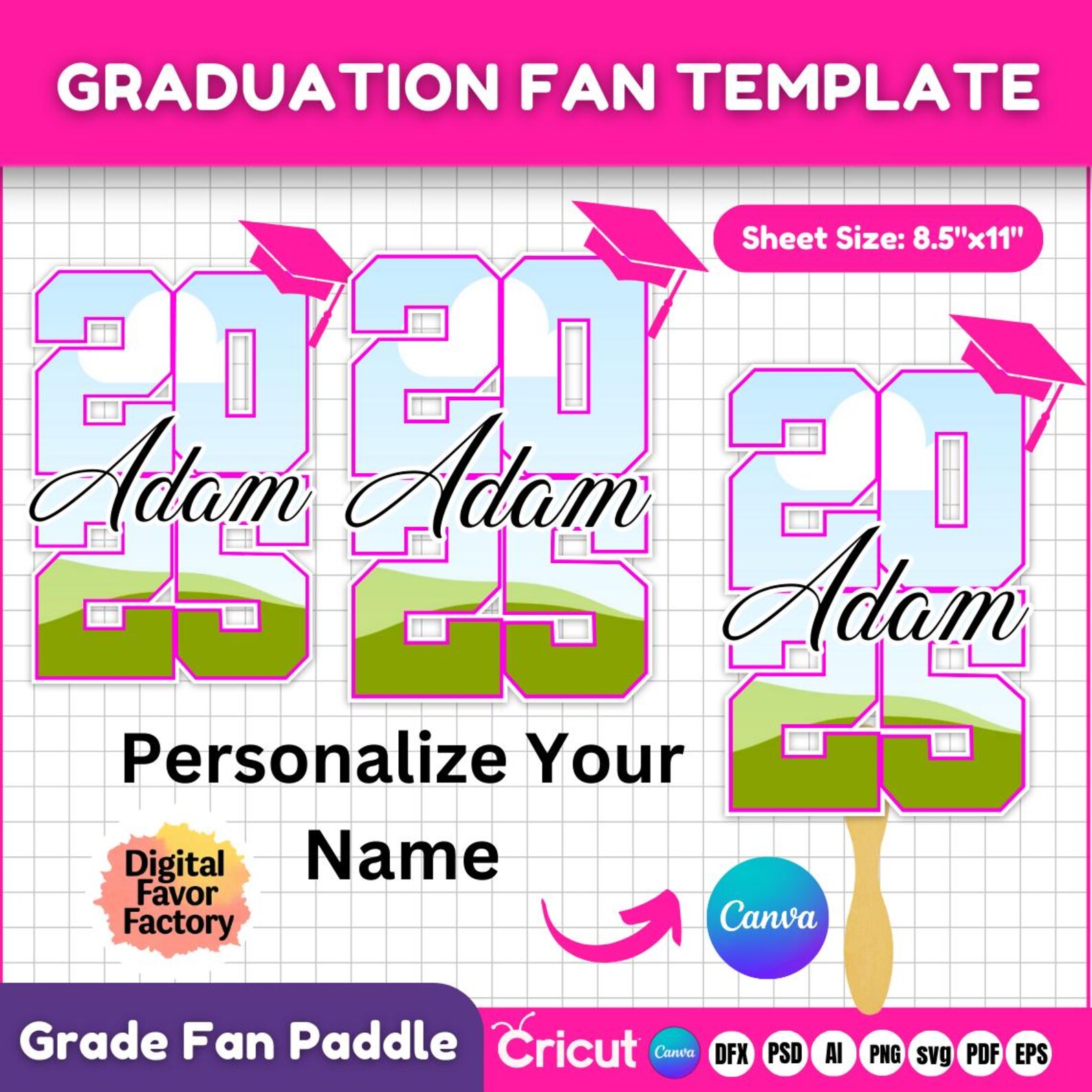 2025 Graduation Fan Template, Grad Paddle Fan Template, Custom Grad Fan ...