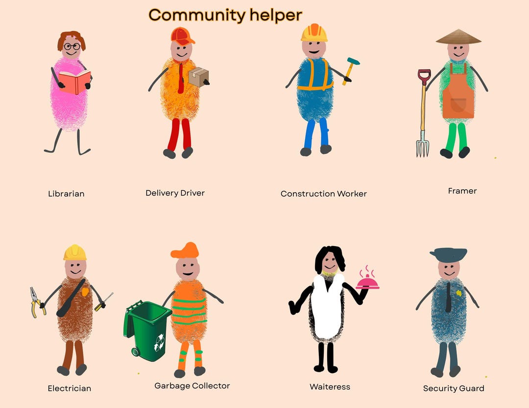 Community Helpers Fingerprint Art Worksheet | Preschool Social Studies ...