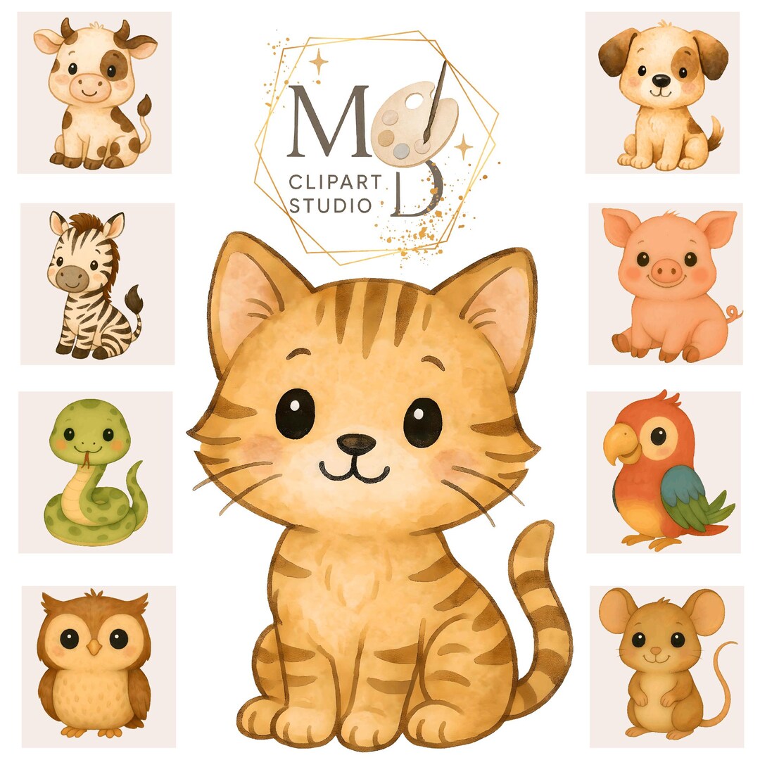 Baby Animal Watercolor Clipart, Nursery Art PNG Designs (digital ...