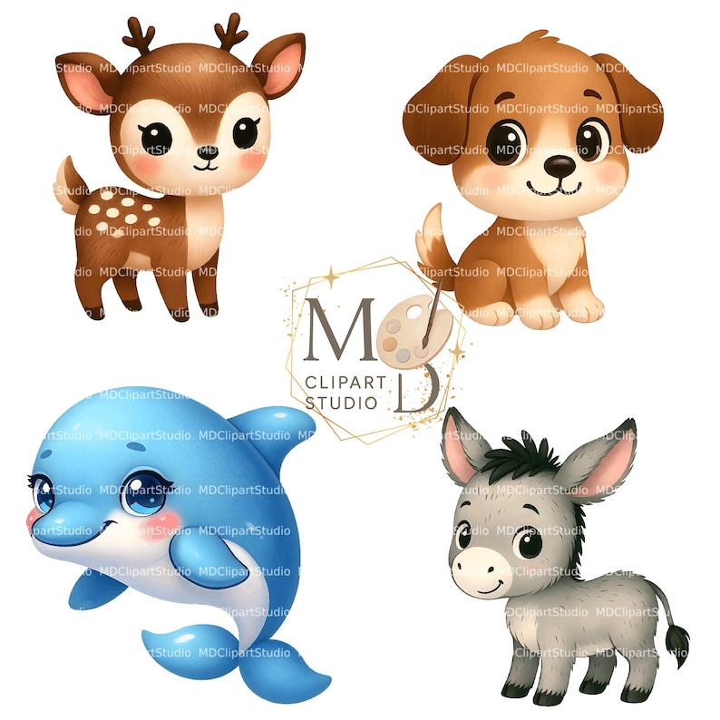 Kawaii Baby Animal Clipart Bundle, Nursery PNG Designs (digital ...