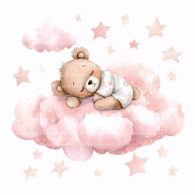 Pink Teddy Bear Clipart Set: Watercolor Nursery Art Digital Download - Etsy