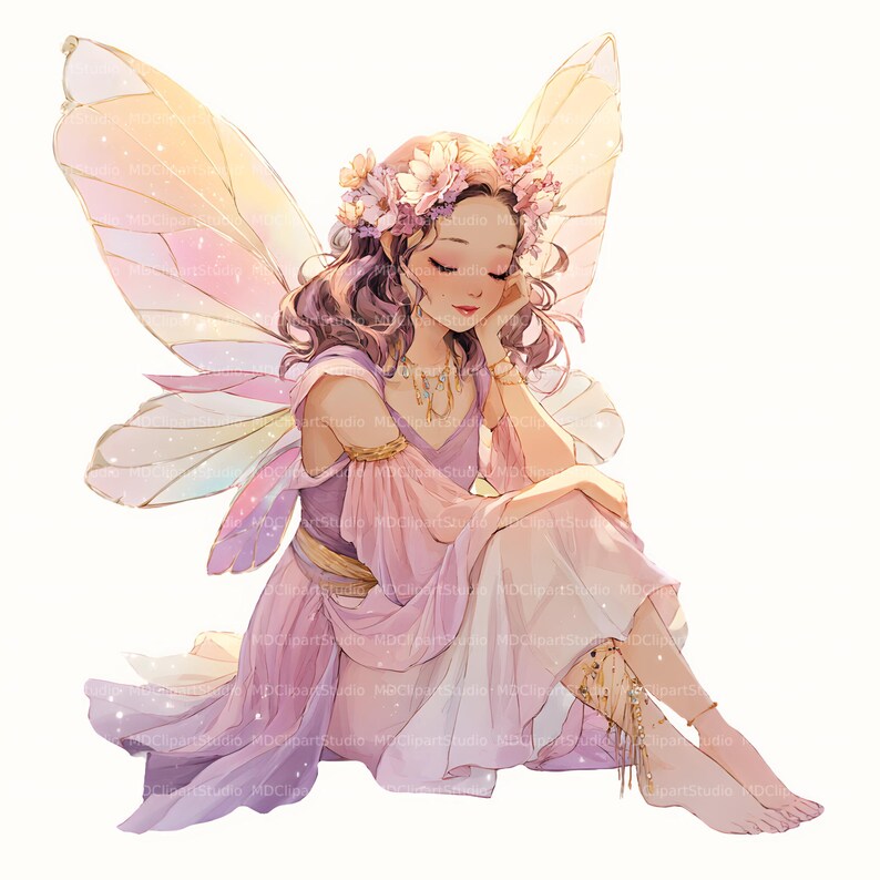 Watercolor Fairy Clipart Bundle: Elegant Fantasy PNG Designs Digital ...