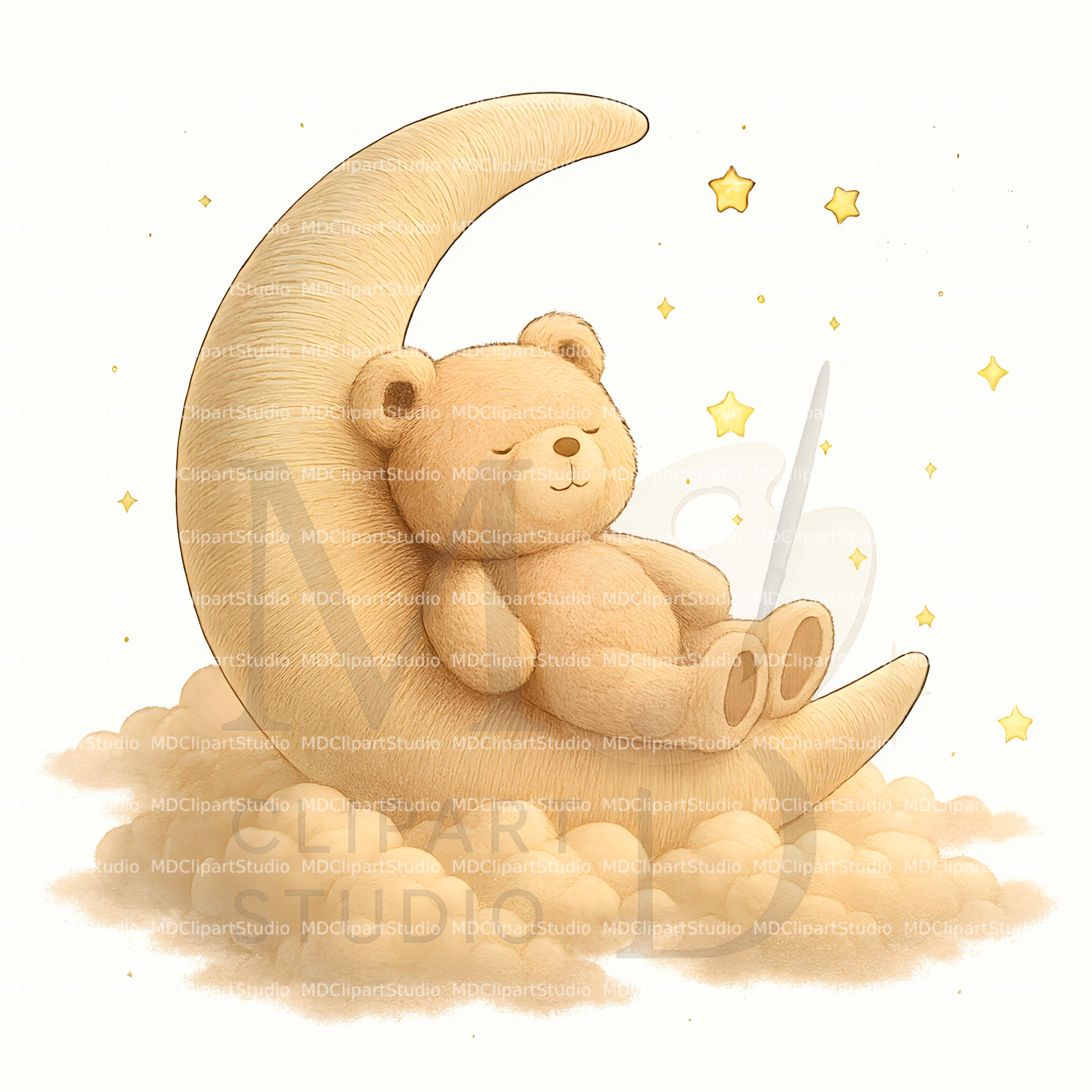 Watercolor Teddy Bear Moon Clipart Set: Nursery Art PNG Digital ...