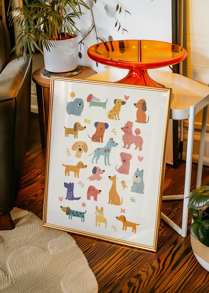 Cute Dog Print Wall Art Colorful Dog Breeds Poster for Kids Room Decor ...