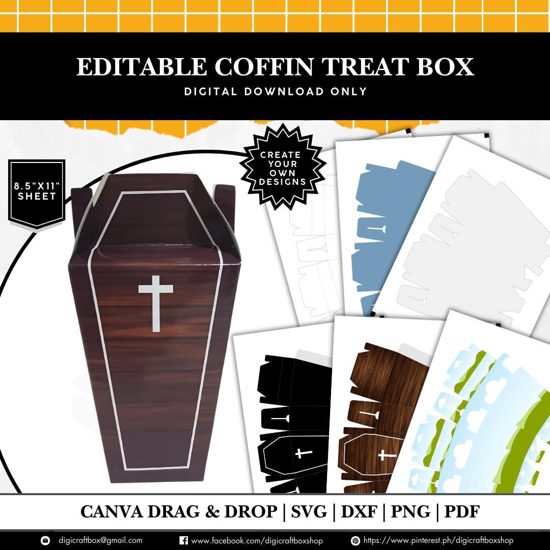 Coffin Box Editable Template | Halloween Treat Box | Coffin Gable Box ...