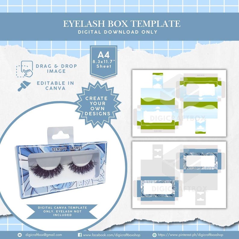 Customizable Eyelash Box Template, Canva Editable, DIY Lash Packaging, DIY Lash Packaging ...