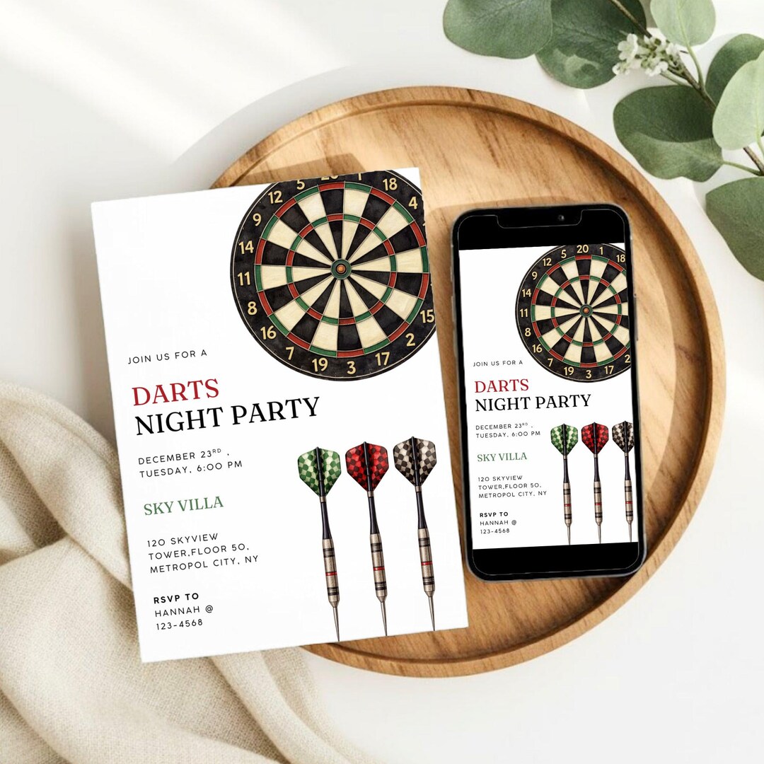 Minimalist Dart Party Invitation, Darts Printable Invite Darts Match ...