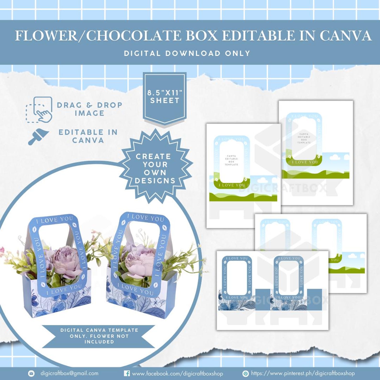 Flower Box Template | Editable Box Template | Flower Holder | Gift for ...