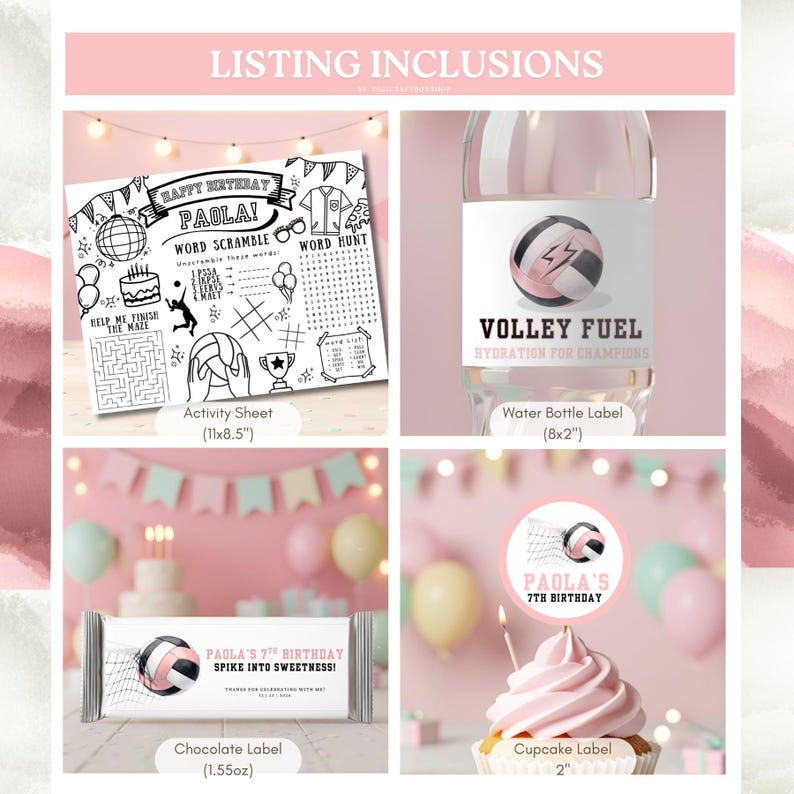 Volleyball Birthday Party Bundle, Pink Sports Theme, Editable Canva ...