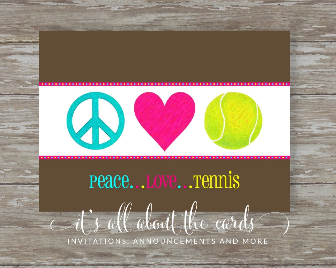 Set of 6 - 5 X 7 FLAT Tennis Note Cards With Envelopes- Peace Love ...